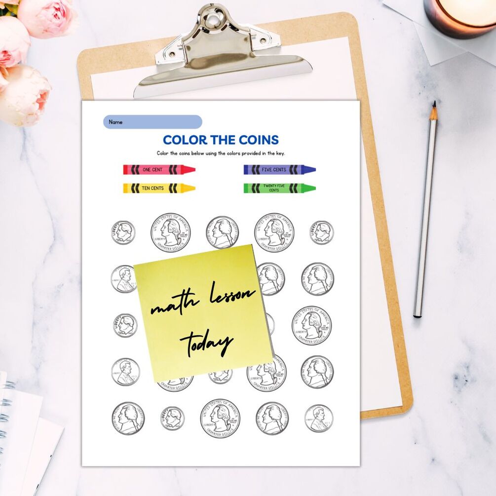 Color the Coins Worksheet – Coin Recognition Activity for Kindergarten ...