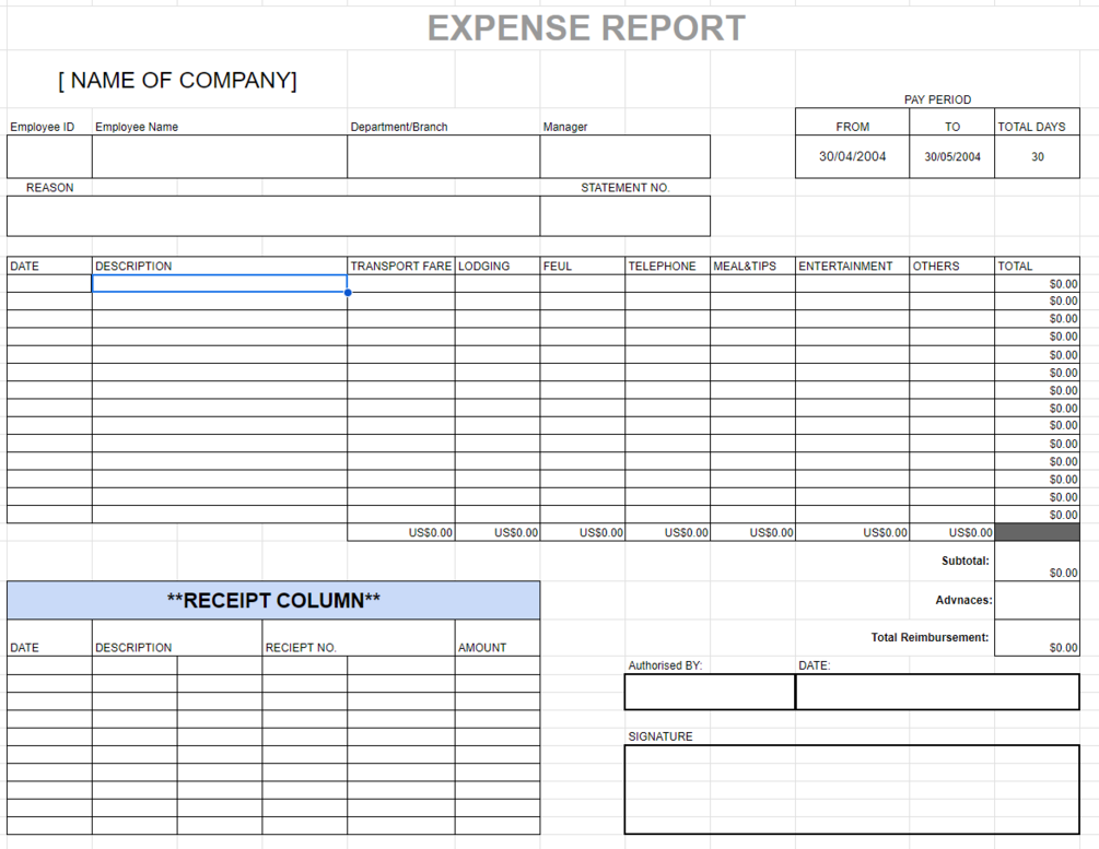 Google Sheet Expense Report Template
