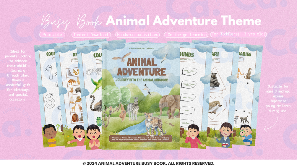 Animal Adventure Busy Book | 10 Pages | Copyrighted and Protected