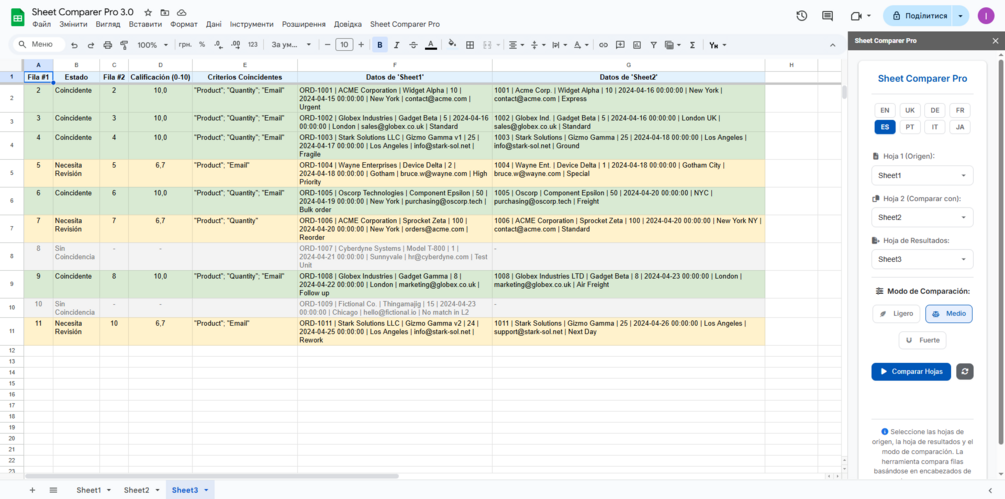 Sheet Comparer Pro 3.0 – Smart Google Sheets Tool (Fuzzy, Exact, Regex ...