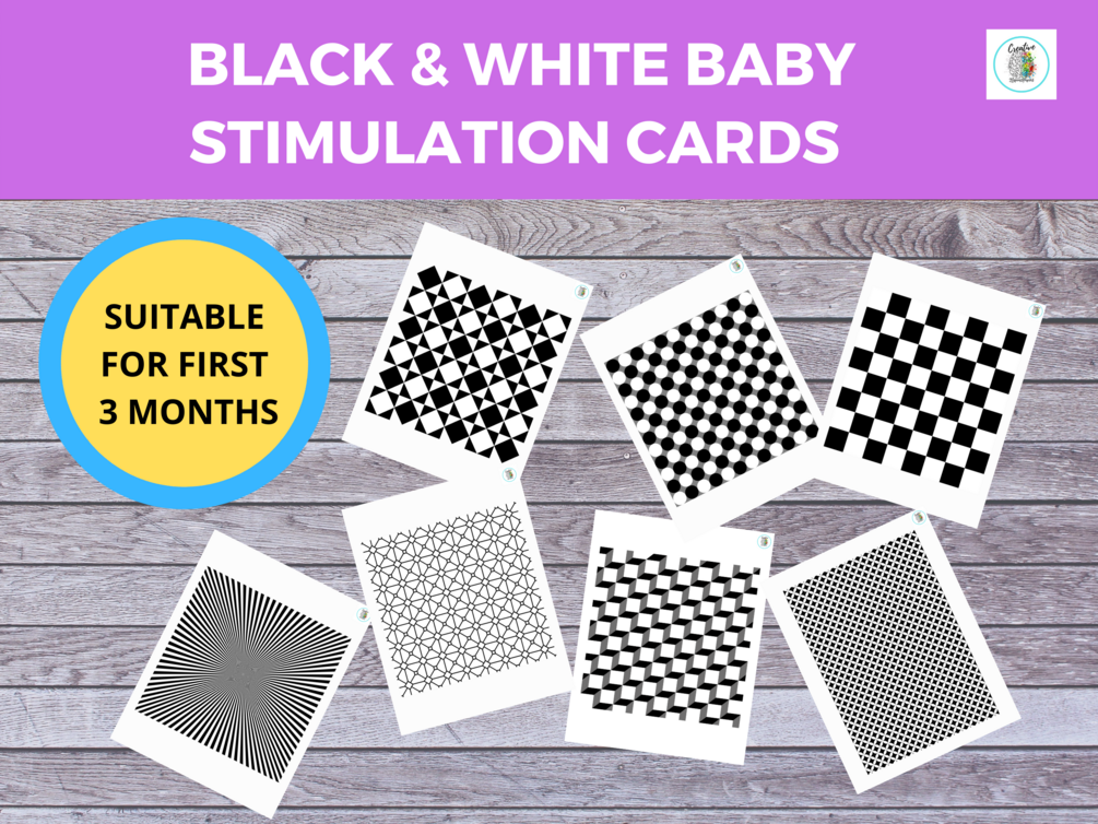 Black and White Baby Stimulation Cards suitable for first 3 months old ...
