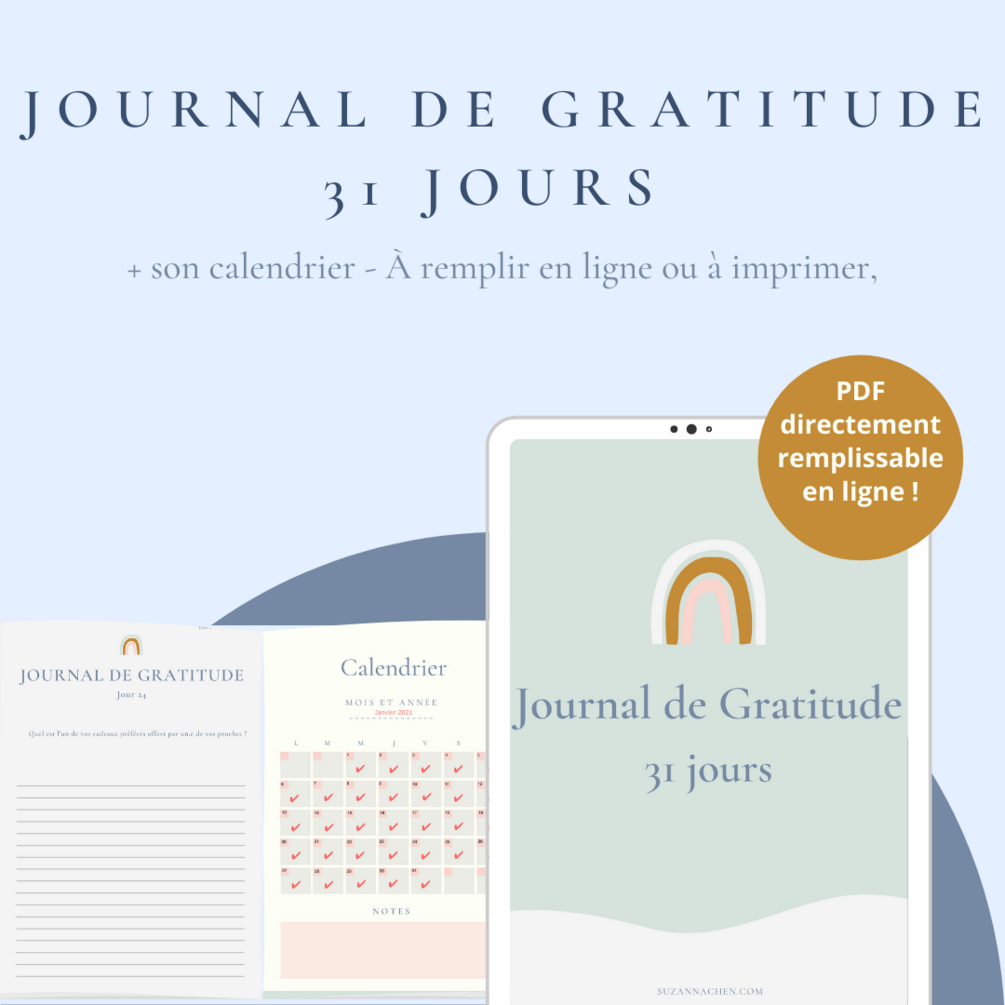 Journal de gratitude 31 jours et son calendrier - Remblissable en ligne ...