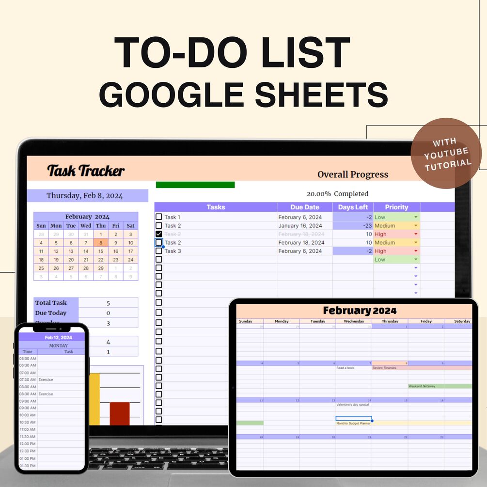 Purple Digital To-do list on Google Sheets. Daily schedule, weekly ...