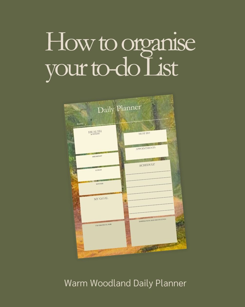 Warm Woodland Daily Planner- Printable PDF, back to school, office supplies