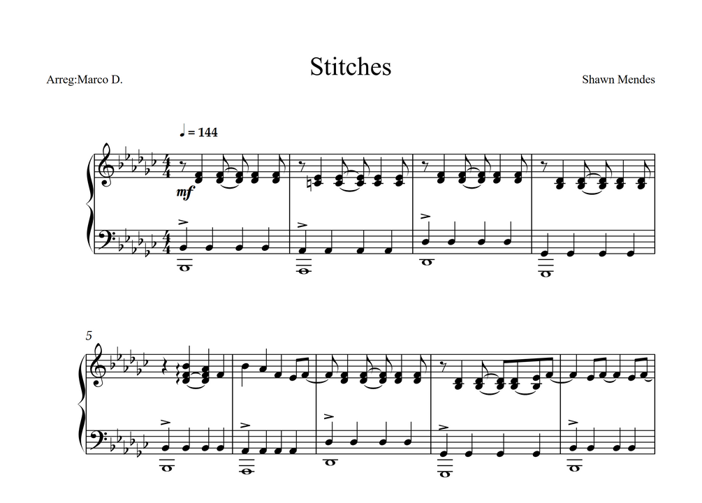Stitches / Shawn Mendes SHEET + MIDI