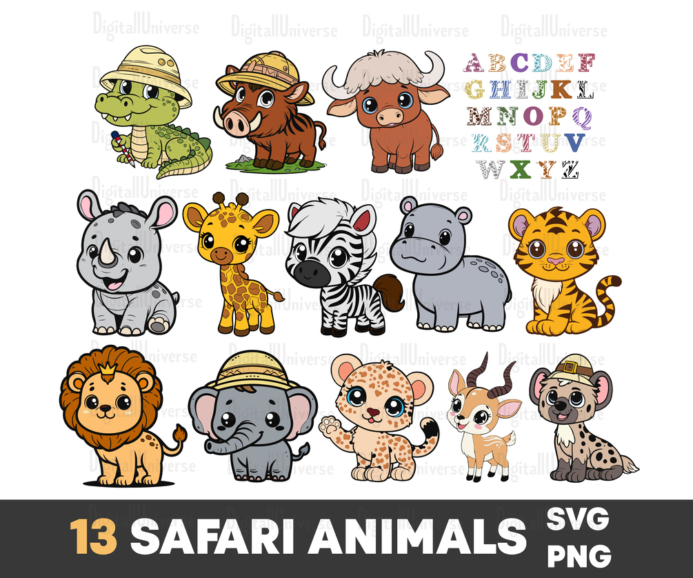 Safari animals SVG layered, 13 animals svg bundle, African jungle ...