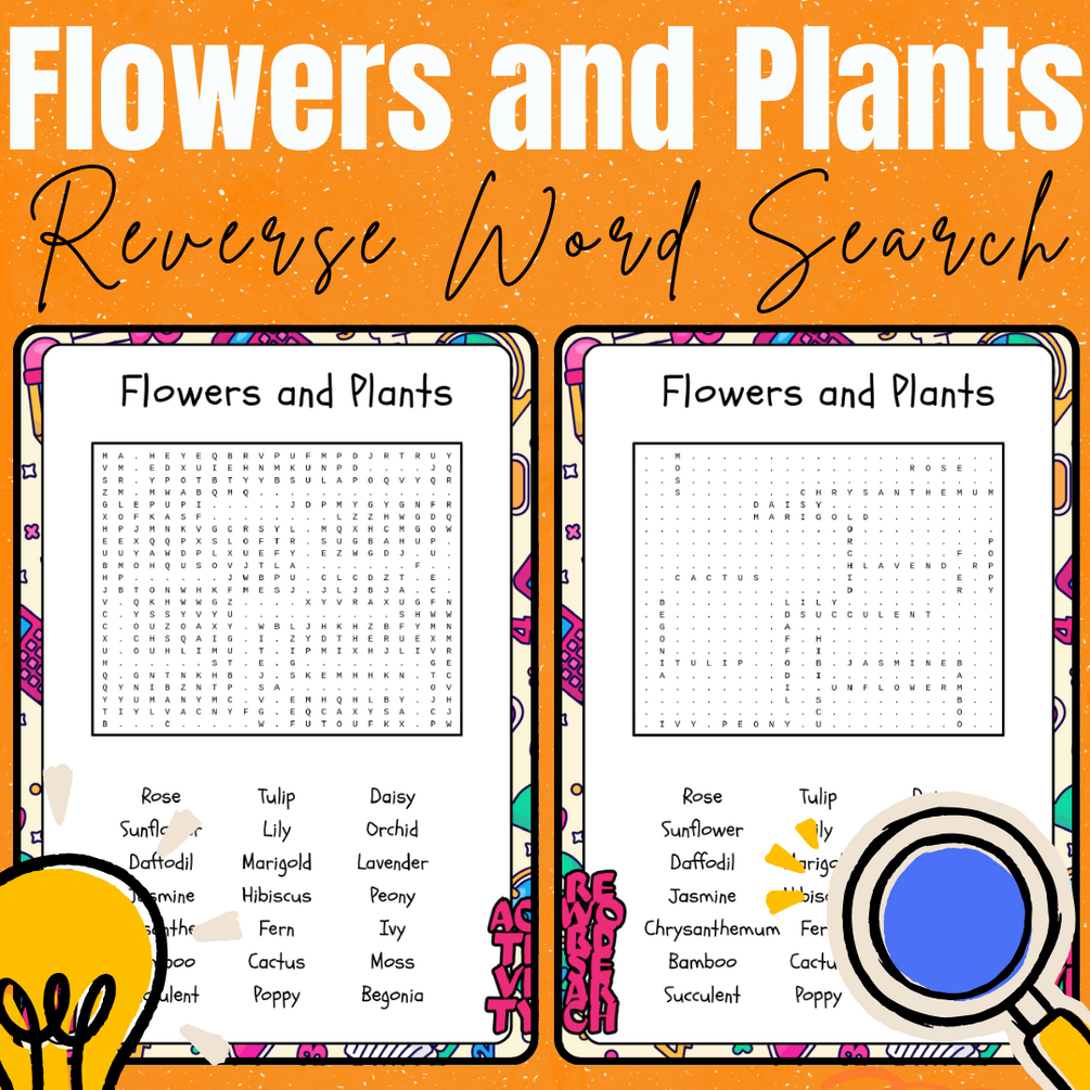 Flowers and Plants Reverse Word Search Worksheet (No Prep)