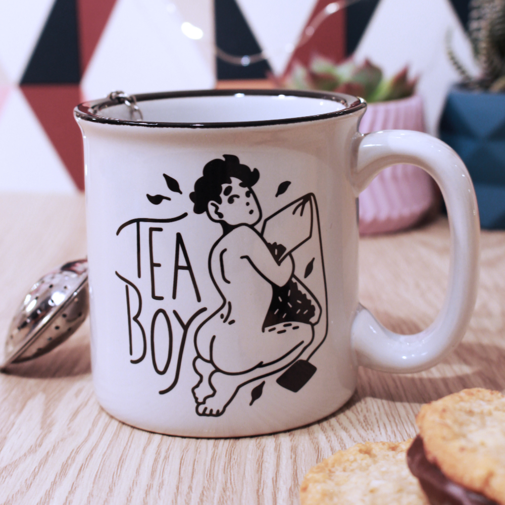 Tea Boy Mug - kinky vintage ceramic cup with cute illustration gift for ...