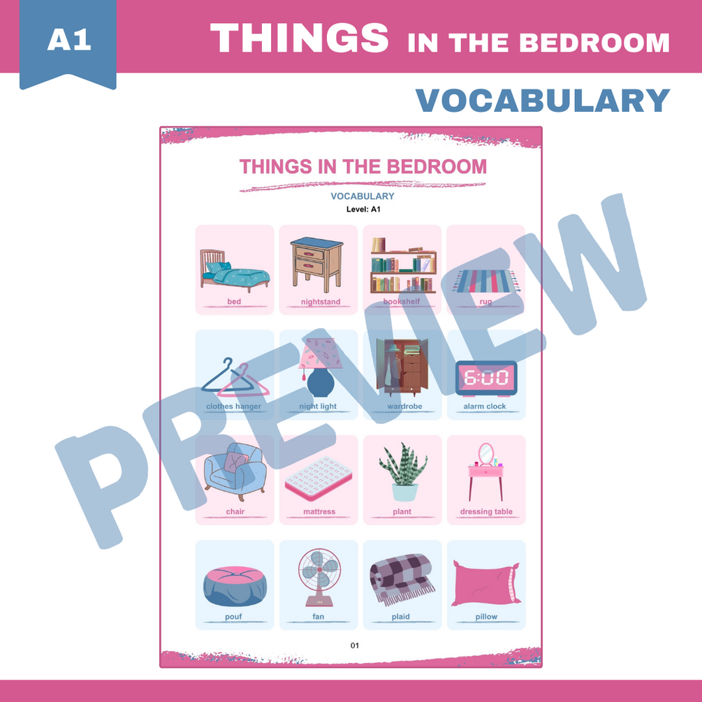 Bedroom Vocabulary Worksheets for A1 Learners