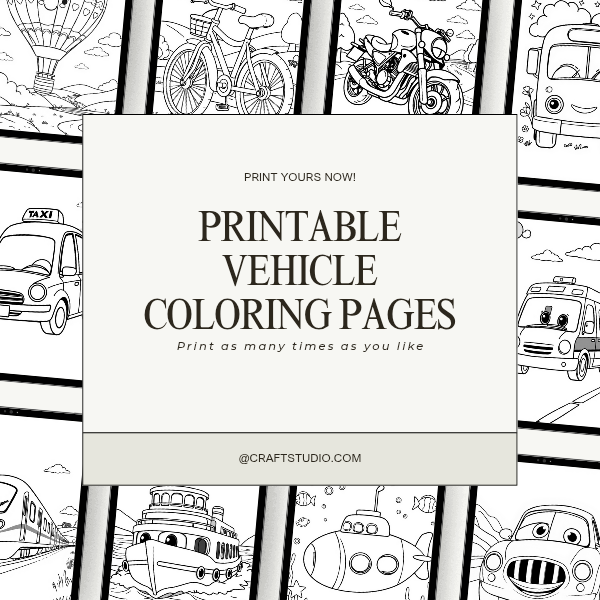 Vroom Vroom! Vehicles Coloring Pages (Digital Download)