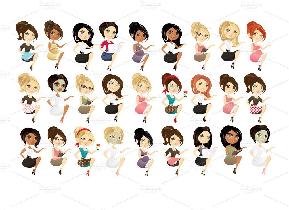 Woman Blog Characters - Set of 27 by Miss Pickle
