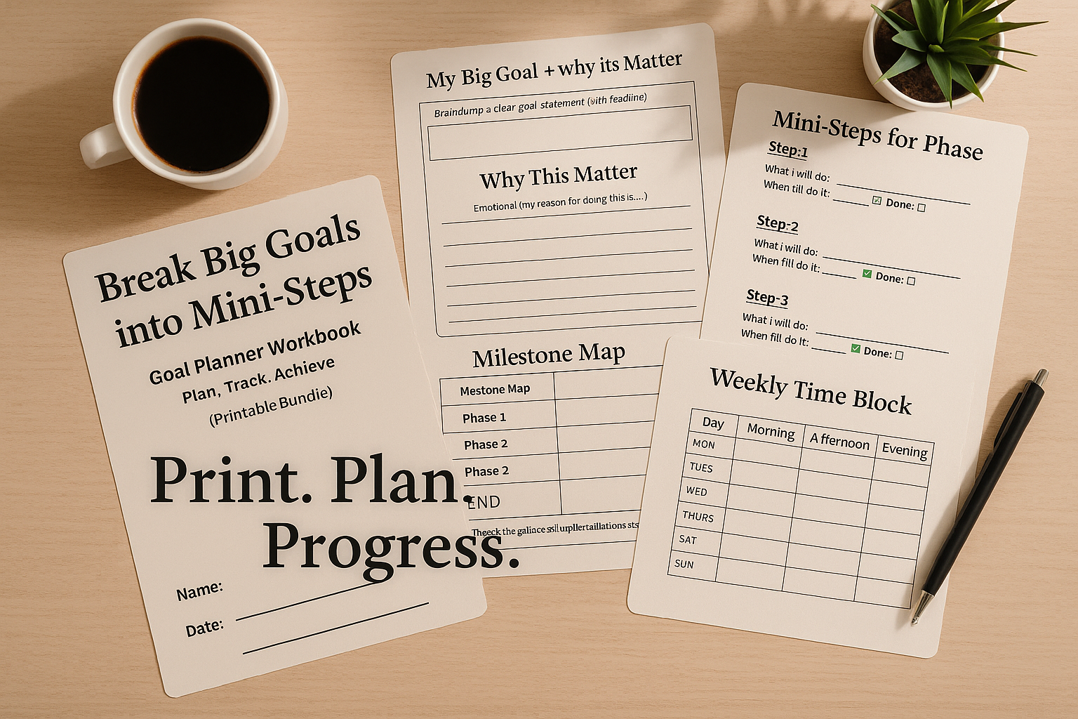 Break Big Goals into Mini-Steps Printable Workbook