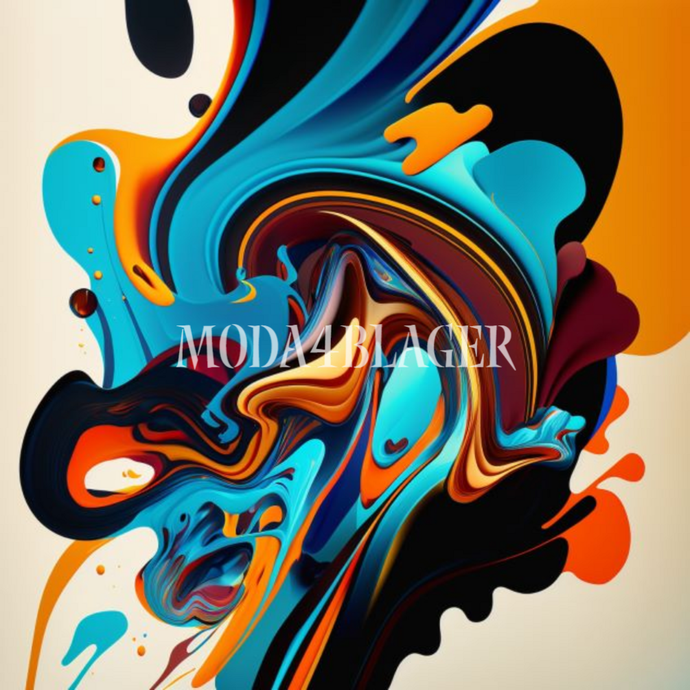 An abstract expressionist piece with fluid lines and bold colors