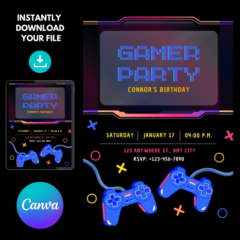 Editable Video Game Party Invitation, Level Up Birthday Invite, Gamer ...