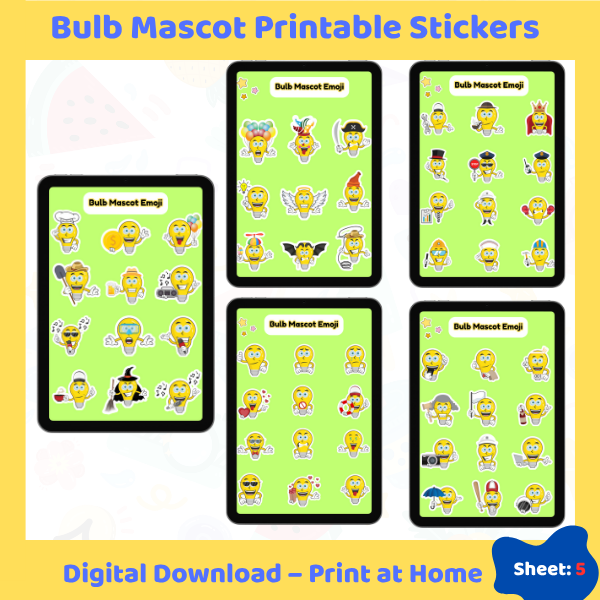 Bulb Mascot Printable Stickers
