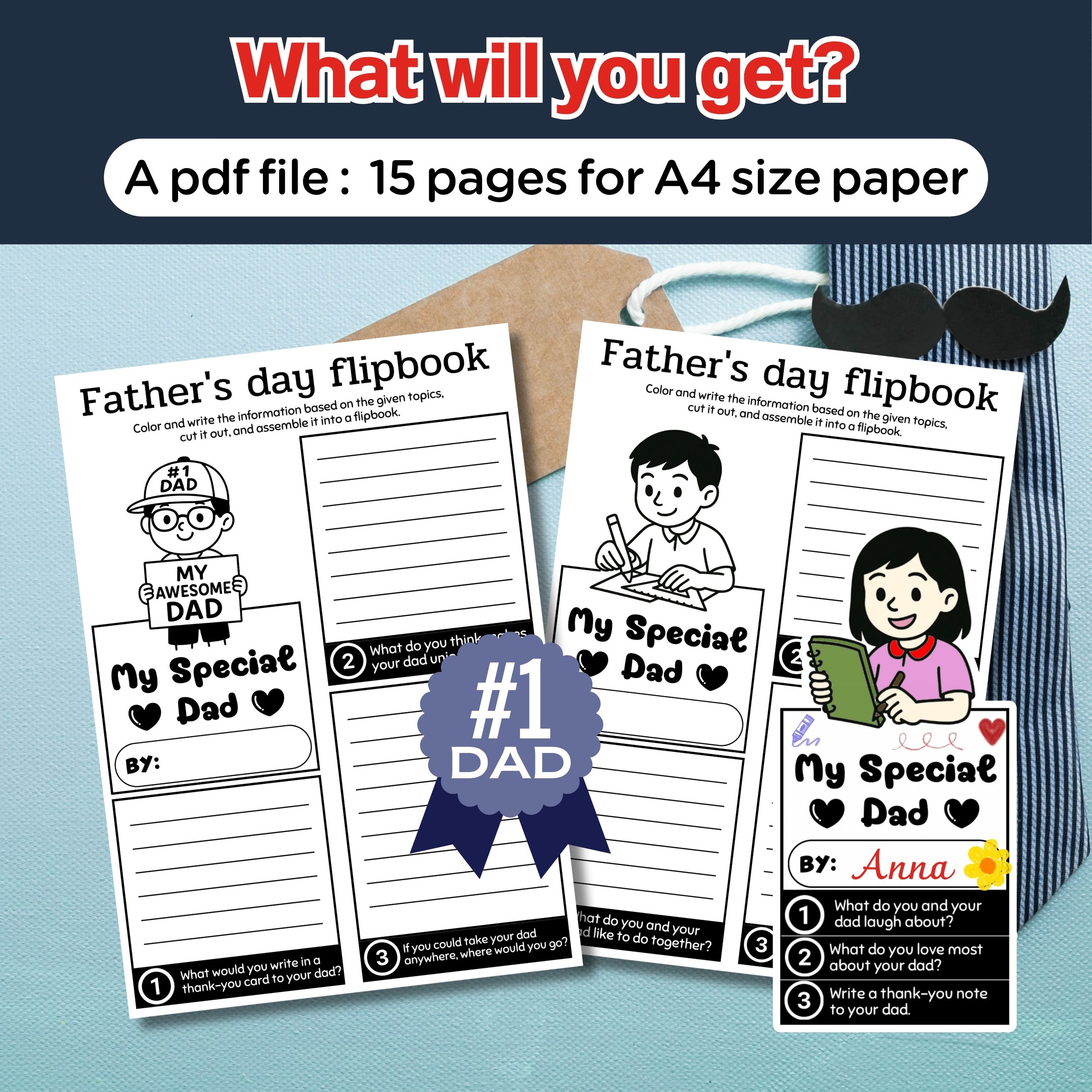 Father's Day Writing Prompt Flipbook for Grades 2-6, Coloring Craft ...