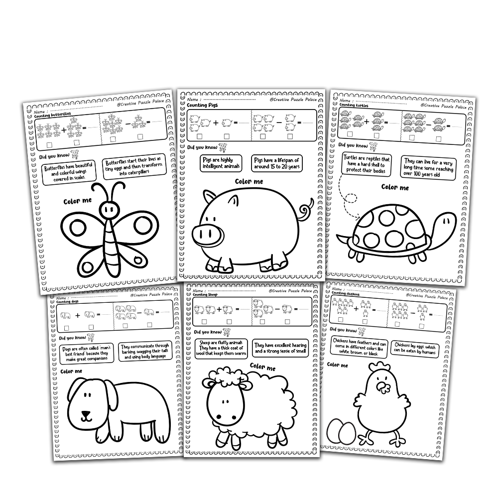 Color and Count Worksheets, Color Animals, Addition And Subtraction Fun ...