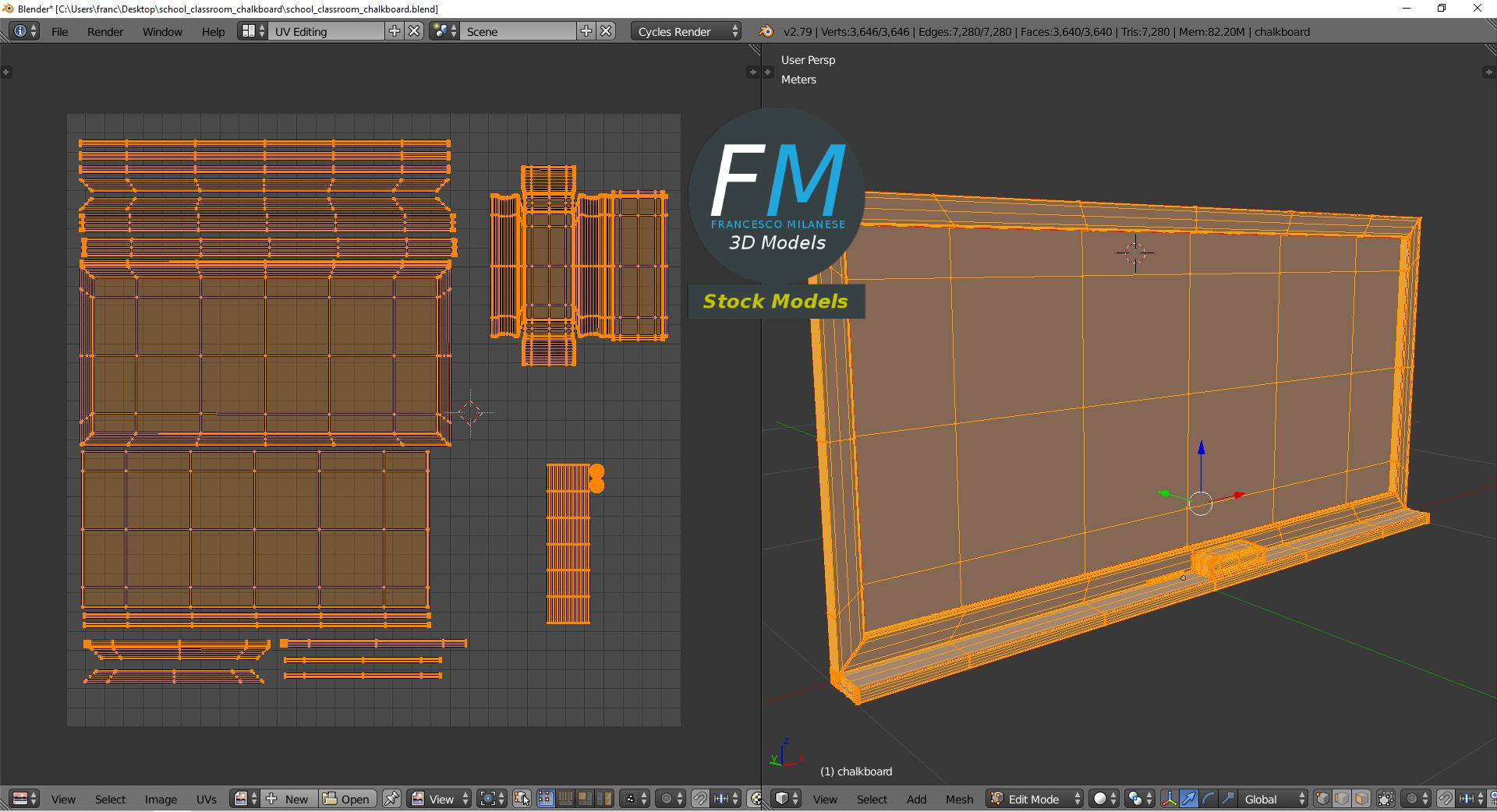 3D MODEL - School classroom chalkboard