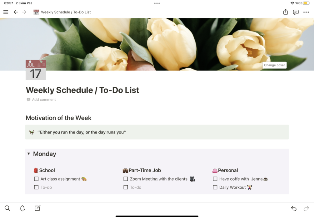 Notion Template -Weekly Schedule / To-Do List