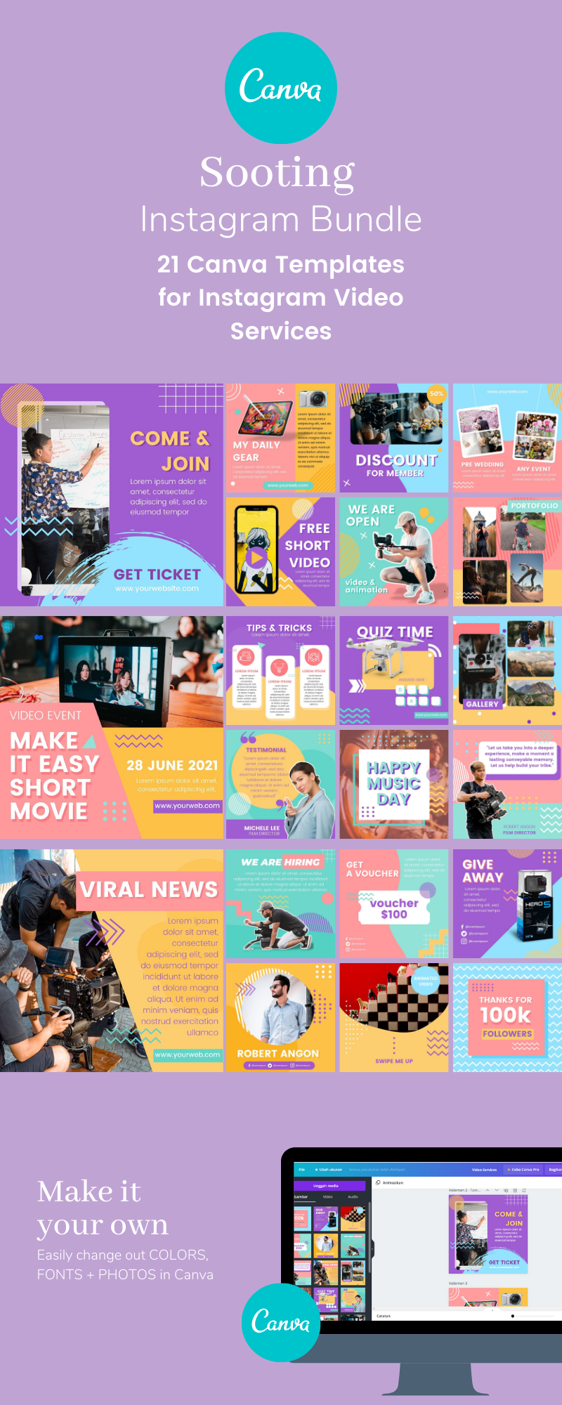 Sooting - 21 Instagram Squares Canva Templates