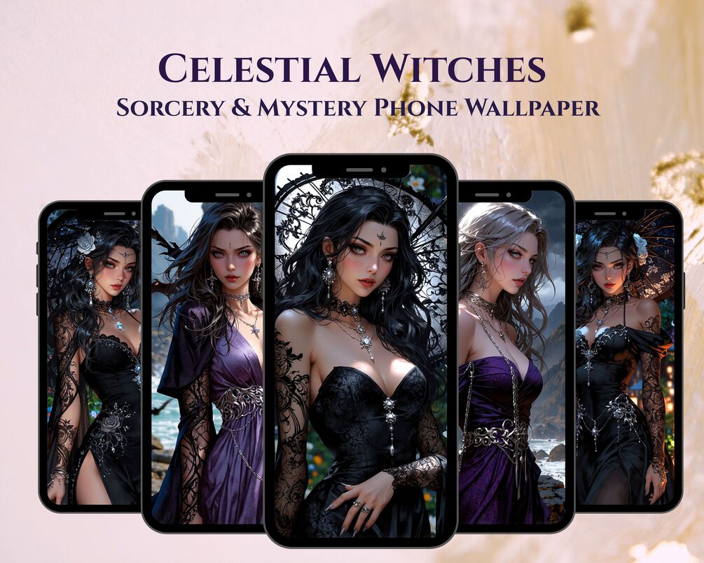 Celestial Witches – Sorcery & Mystery Phone Wallpaper Collection (7 Images)