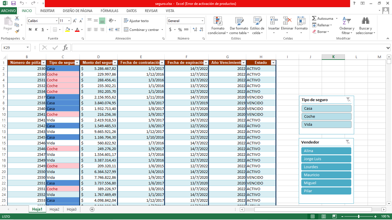 EXCEL PARA EMPRESA DE SEGURO DE AUTOS , CASAS Y SEGURO DE VIDA