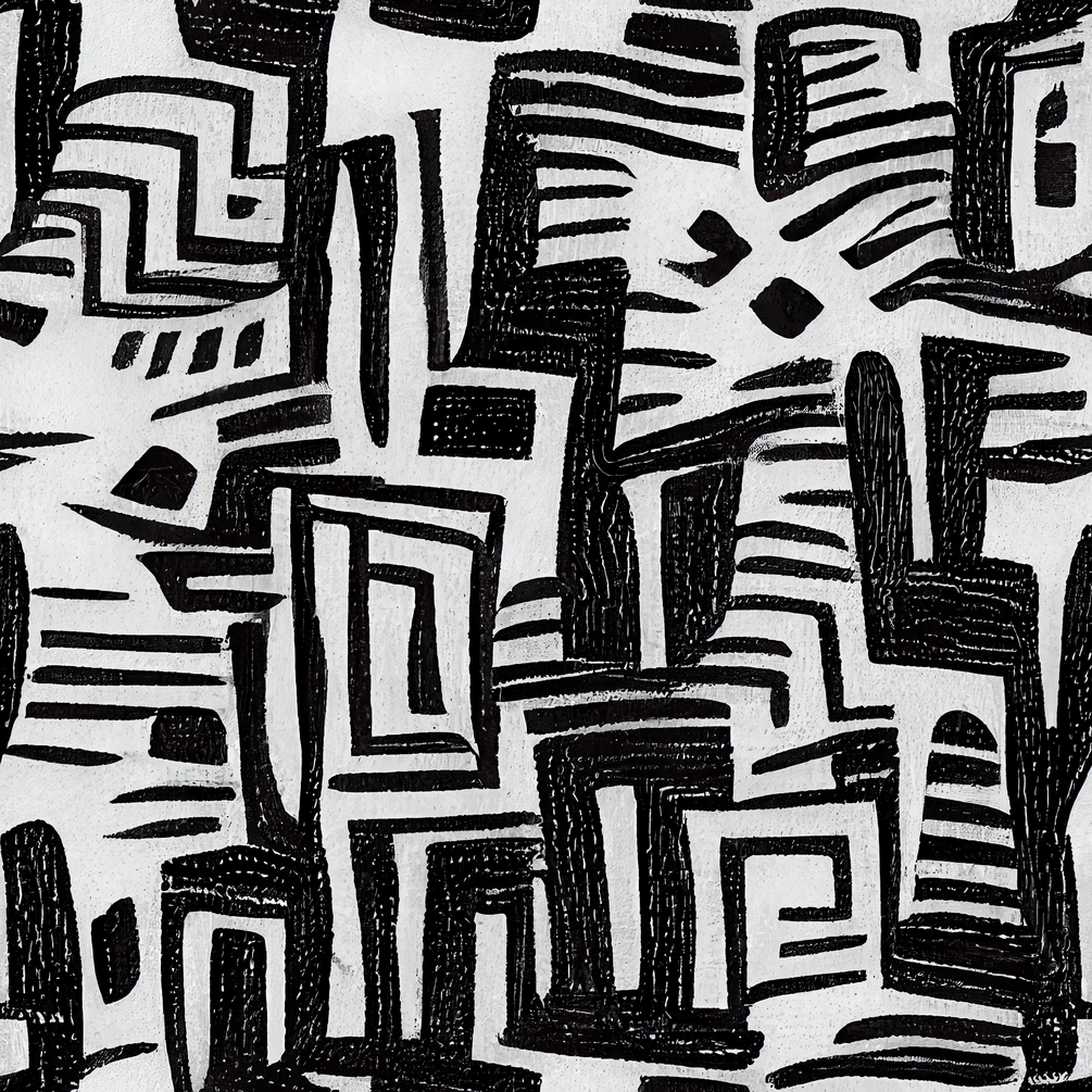 Tiling Abstract Black and White Square Doodle Pattern