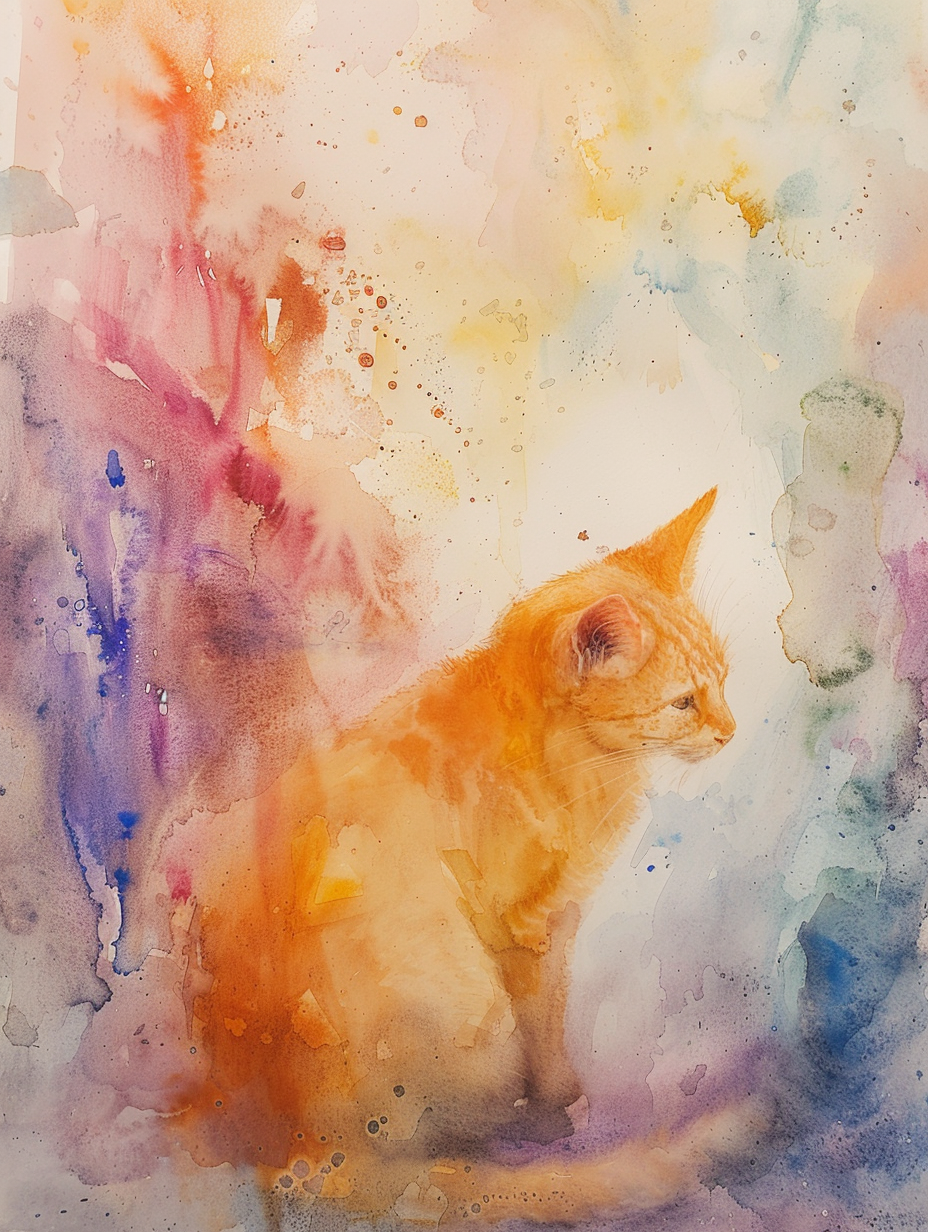 Melancholy Watercolor Cat – 5 Sad & Soft AI Artworks