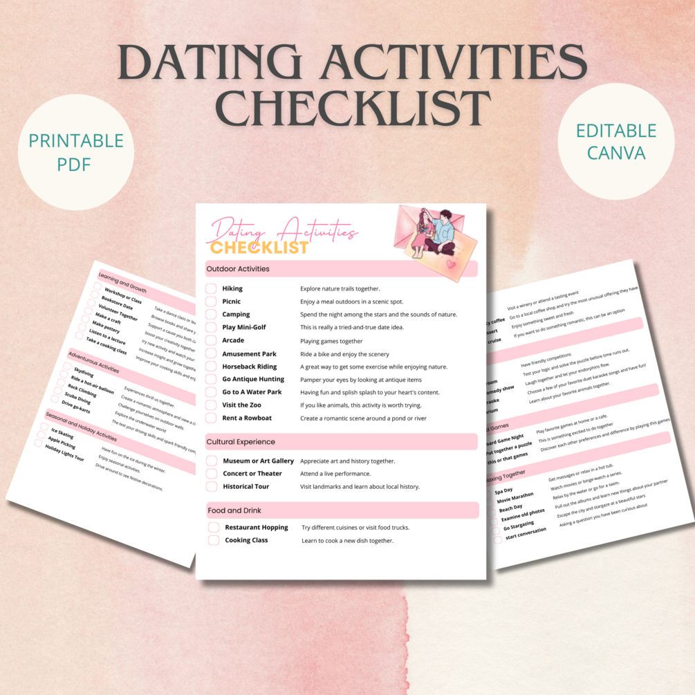 Printable and Editable Dating Activities Checklist
