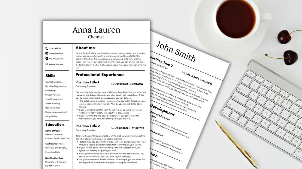 Canva 2-page Resume Template | Simple Resume/CV Template, Easy to Edit