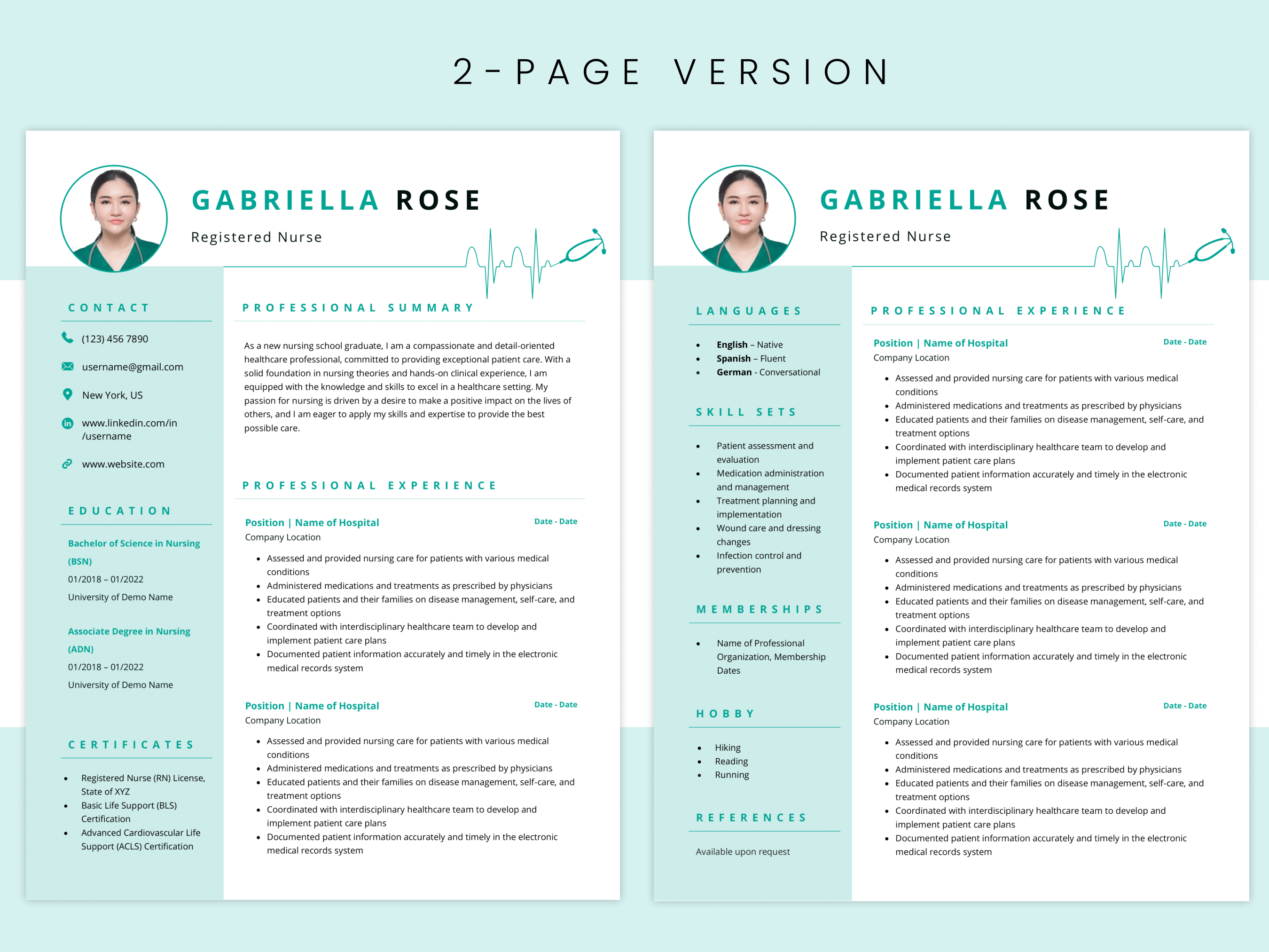 Nursing Resume Template + Cover Letter Template: Ideal for RNs, Nurse ...
