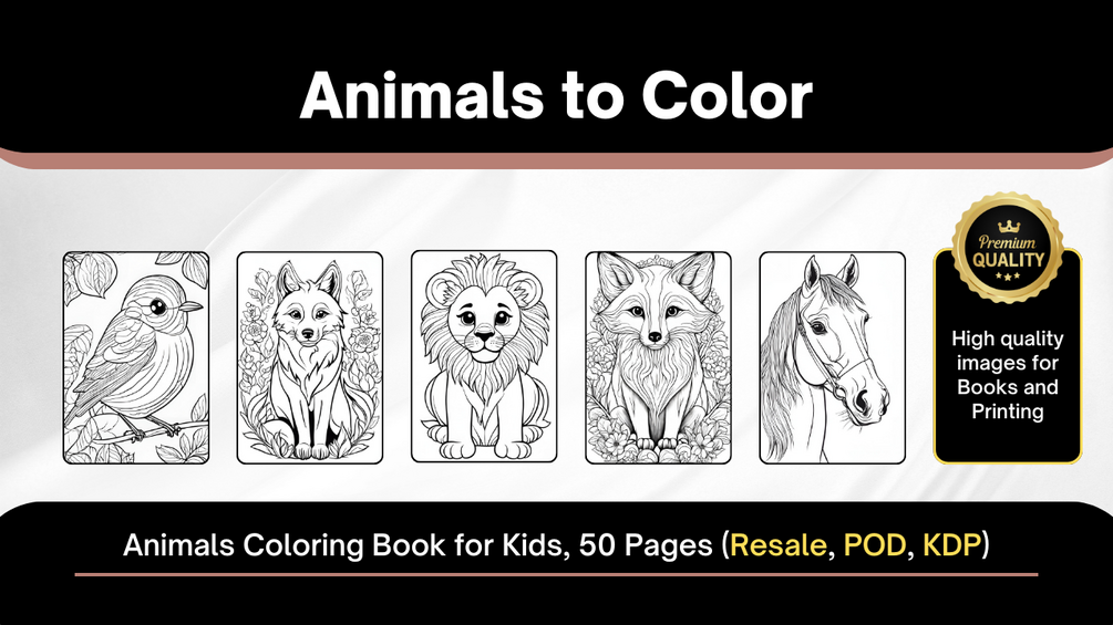 Animals Coloring Book for Kids, 50 Pages
