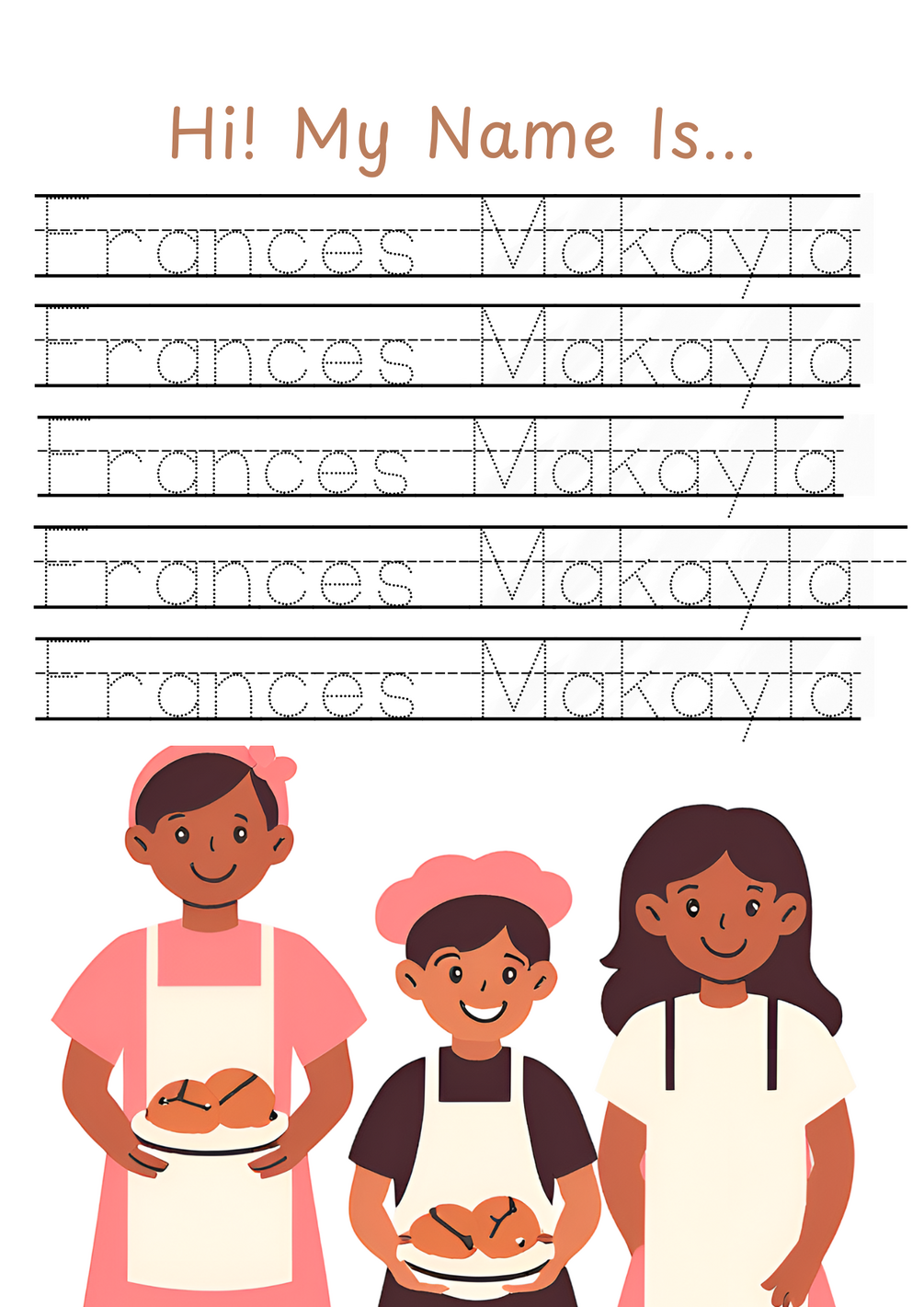 Custom Baker-Themed Name Tracing Worksheets - Printable PDF