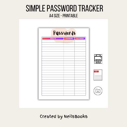 Simple Password Tracker Printable, Password Organizer, Password Keeper ...
