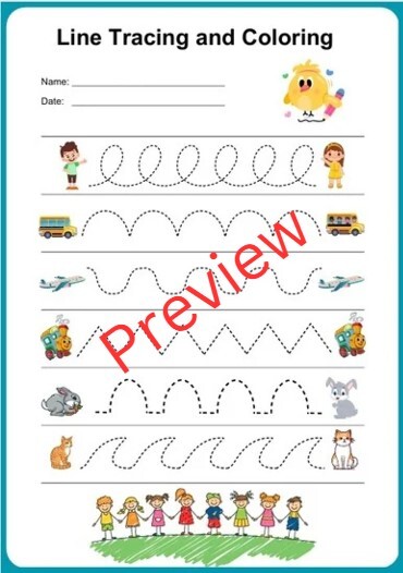 Preschool Line Tracing and Coloring Worksheet