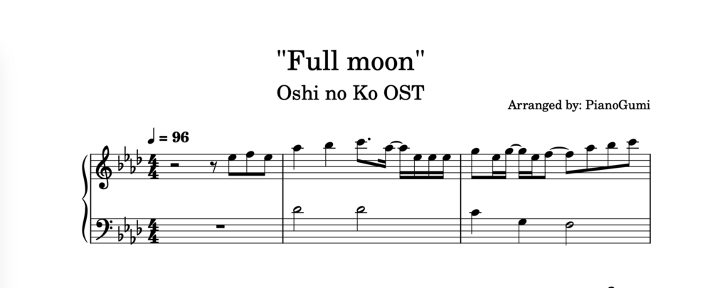 Oshi no Ko Ep 9 Insert Song - "Full moon...!" - EASY Piano Sheet Music