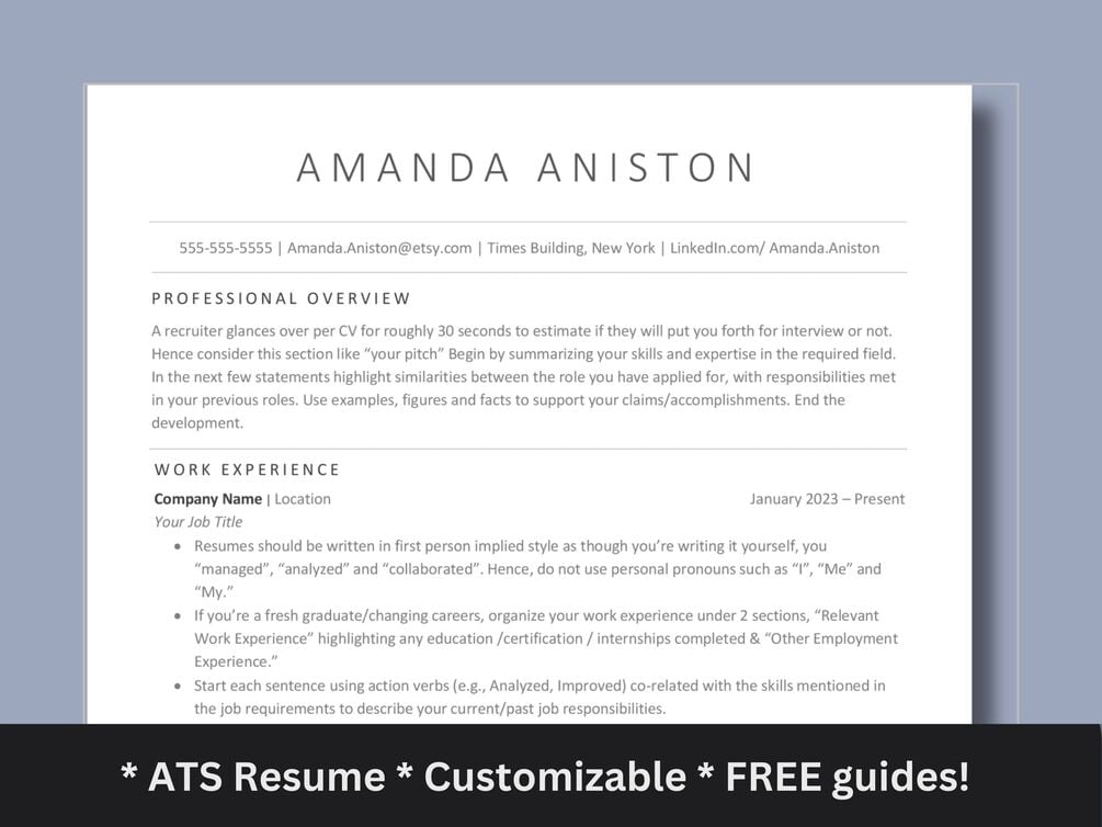 ATS Resume Template | Word, Pages, Google Docs | Minimalist, Simple ...
