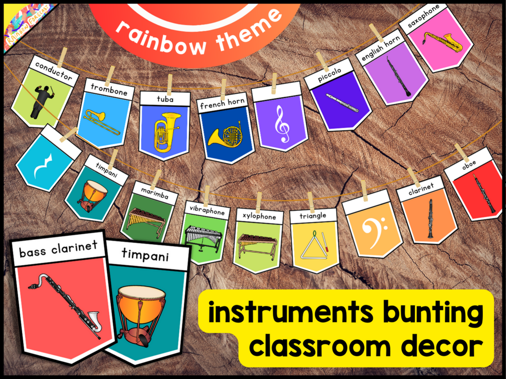 Rainbow Themed Bunting Orchestra Instruments for Music Band Rooms ...