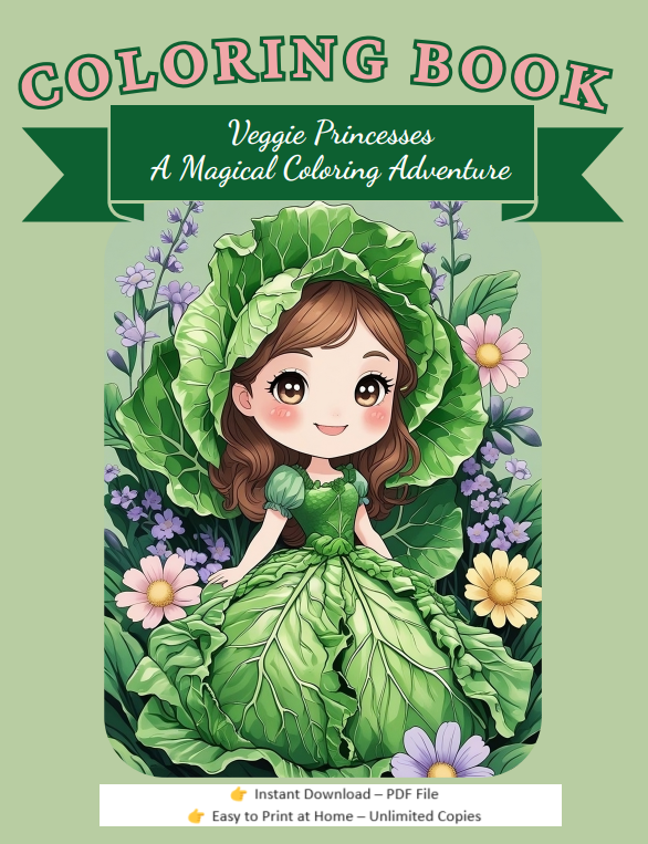 Cute Vegetable Princess Coloring Book for Girls