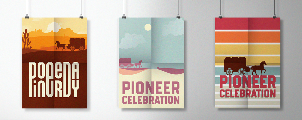 pioneer day celebration poster with west american emigrant wagon