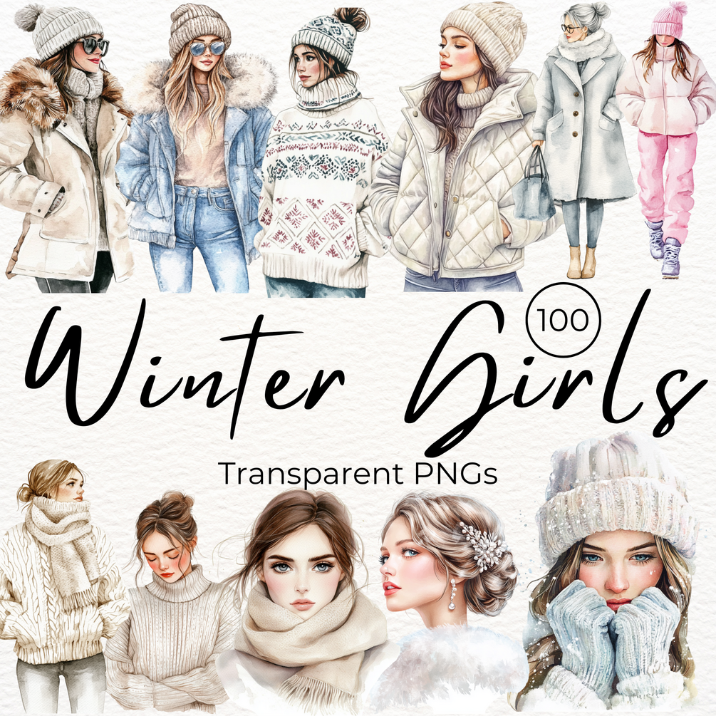 Winter Girls - 100 Cliparts Bundle - 300DPI - Commercial Use - Winter ...