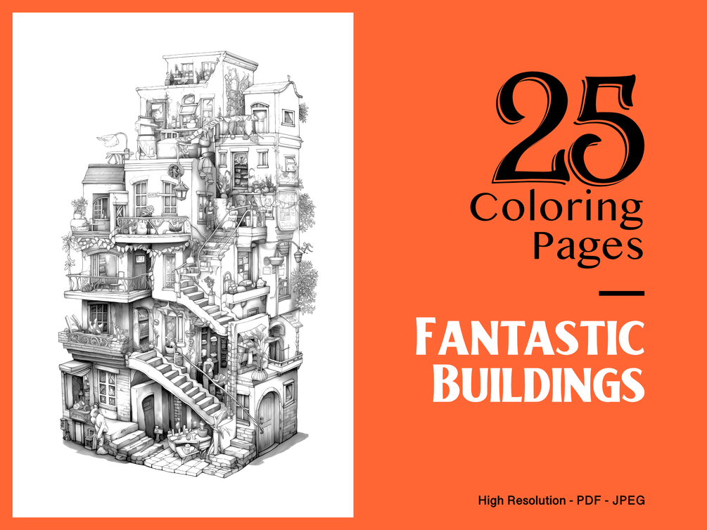 25 Fantastic Building Coloring Book