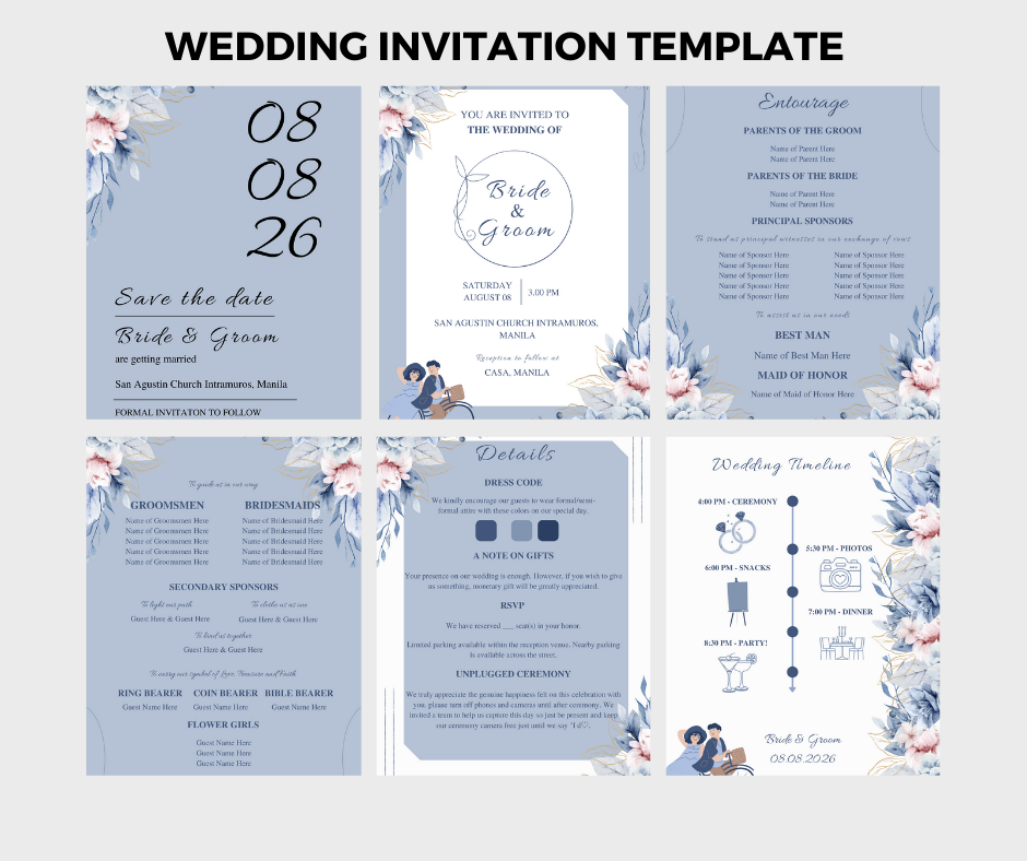 Wedding Invitation Dusty Blue I Weding Template Light Blue I Printable ...