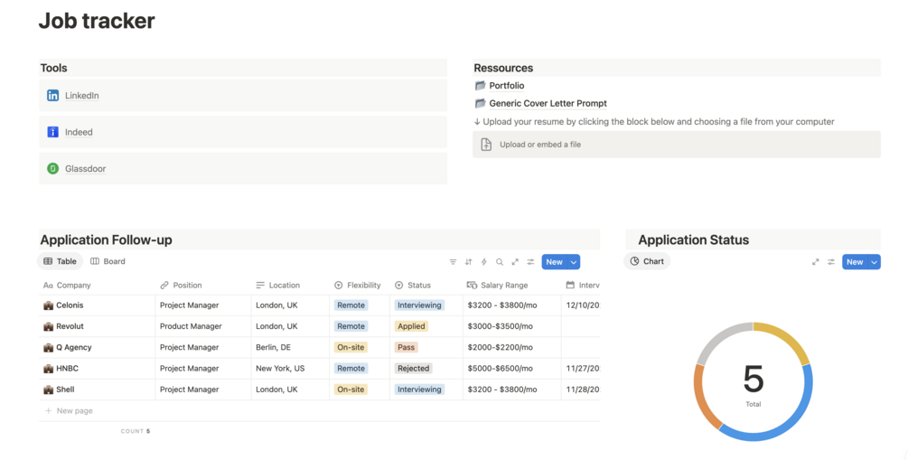 Clean Job Tracker - Notion template