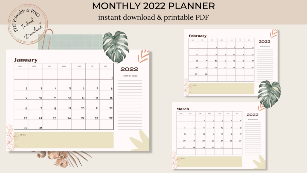 2022 Printable Planner Calendar, Monthly Minimalist Printable Planner ...