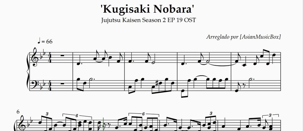 'Kugisaki Nobara' - Jujutsu Kaisen Season 2 EP 19 OST | Piano Sheet ...