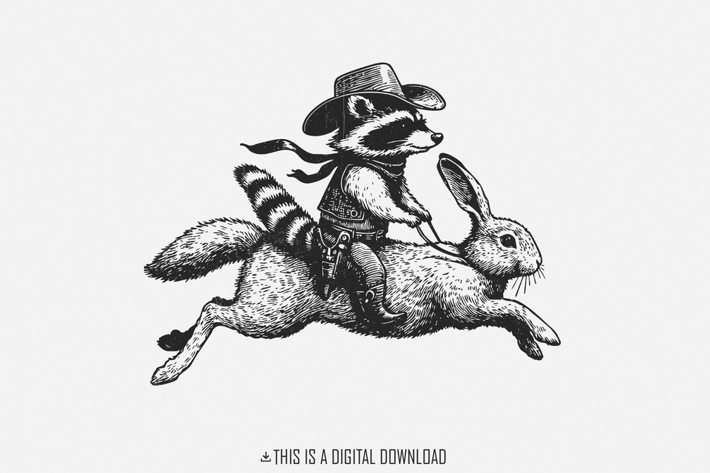 Cowboy Raccoon Riding Rabbit PNG, Funny Western Adventure, Cartoon ...