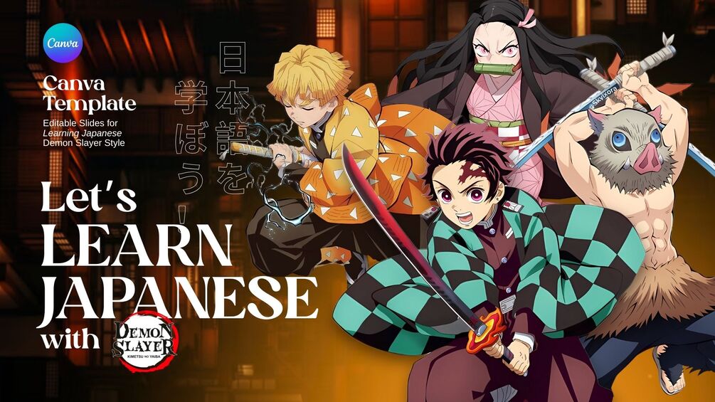 Learn Japanese with Demon slayer canva template