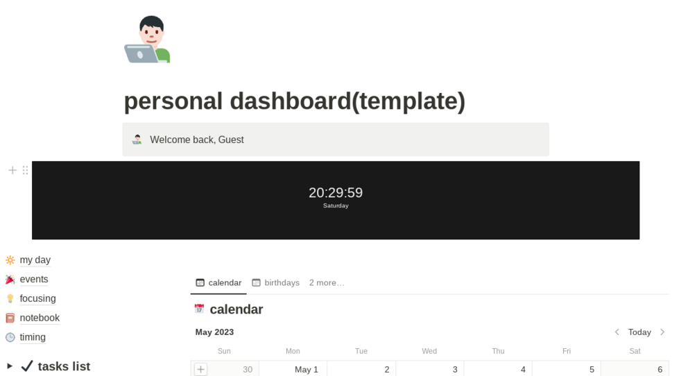 personal dashboard for notion(template)