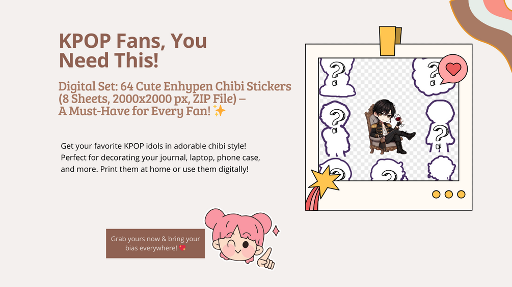 Commercial License! Zip Sticker Enhypen Chibi (1 ZIP with 8 sheets ...
